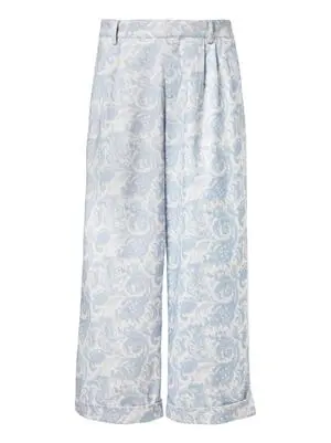 Commas Printed Cotton-blend Wide-leg Pants - Blue