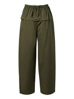 Alaïa Peplum Cotton Tapered Pants - Green