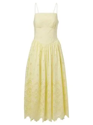 SELF-PORTRAIT Broderie Anglaise Cotton Midi Dress - Yellow