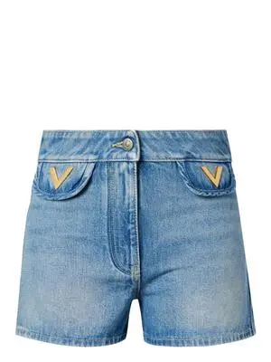 Valentino Garavani Vgold Mid-rise Denim Shorts - Blue