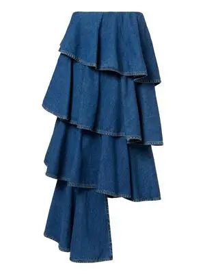 Alaïa Spiral Tiered Denim Midi Skirt - Blue