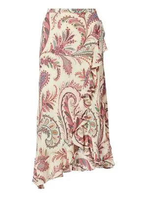 Etro Asymmetric Paisley Ruffled Midi Skirt - Beige