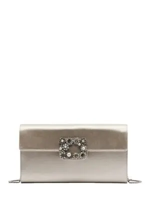 ROGER VIVIER Embellished Satin Envelope Clutch Silver