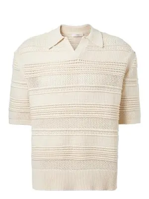 Commas Crochet Cotton-blend Polo Shirt - Beige