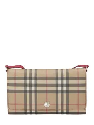 Burberry House Check Hannah Wallet On Chain - Red