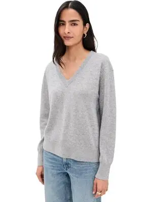 WHITE & WARREN Cashmere V-neck Pullover - Grey Heather