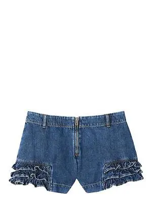 Sandro Ruffled-hem Mid-rise Denim Shorts - Blue Jean