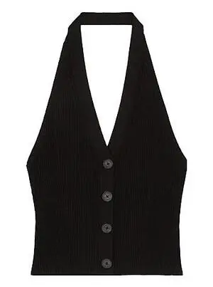 The Kooples Halter-neck Button-down Ribbed Knitted Top - Black