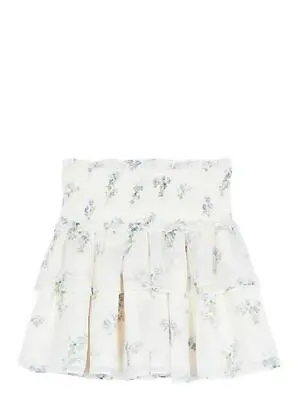 The Kooples Floral Print Shirred-waist Mini Skirt - White / Sky Blue
