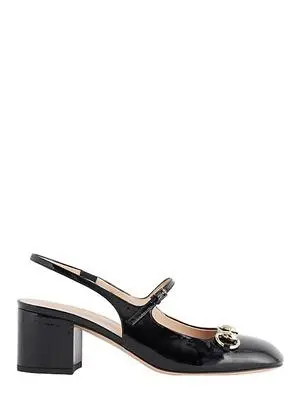 Gucci Mary Jane Horsebit Patent-leather Slingback Heels - Nero
