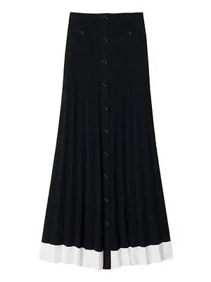 Sandro Button-down Knitted Maxi Skirt With Contrast Hem - Navy Blue