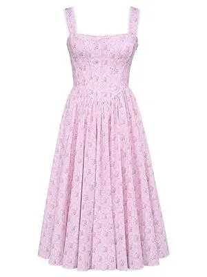 House Of Cb Amara Floral-print Lace-embroidered Midi Dress - Pink Rose Print