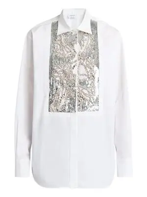 Alexander McQueen Crystal Sequined Bib Button-down Blouse - Opticalwhite