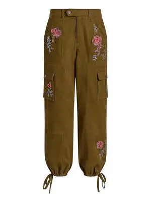 Cinq À Sept Zola Embroidered Cargo Joggers - Dark Olive/mult