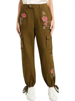 Cinq À Sept Zola Embroidered Cargo Joggers - Dark Olive/mult