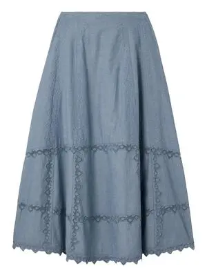 Ulla Johnson Lucia Embroidered Midi Skirt - Blue