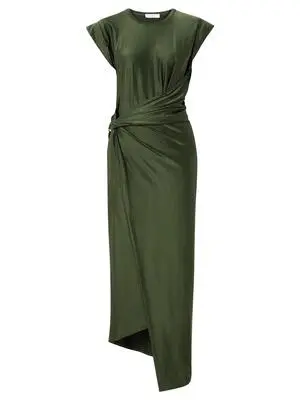 Rabanne Asymmetric Embellished Draped Dress - Green