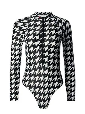 Perfect Moment Half-zip Spring Suit - Black-white-houndstooth-print