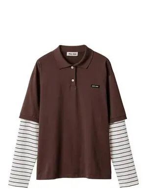 Miu Miu Jersey Polo Shirt - Cocoa Brown/blue/chalk White