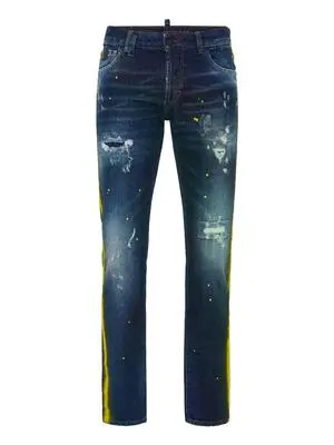 Philipp Plein Paint-splatter Stripe Jeans - Blue