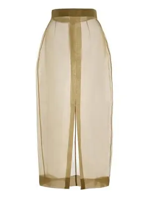 Burc Akyol Silk Organza Midi Skirt - Brown