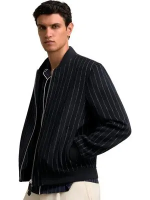 REISS Wool-blend Chalk-stripe Bomber Jacket - Navy