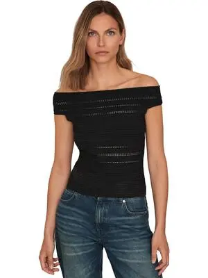 REISS Alessia Bardot Knit Top - Black