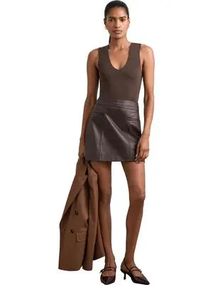 REISS V-neck Sleeveless Bodysuit - Chocolate Brown