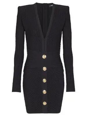 Balmain Knitted Button-up Mini Dress - Black