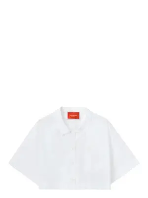 La DoubleJ Embroidered-pocket Cropped Shirt - White