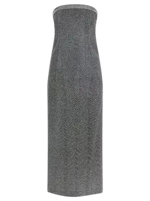 Ermanno Scervino Rhinestone-embellished Herringbone Maxi Dress - Grey