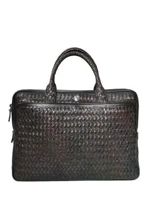 LARDINI Woven Calfskin-alligator Leather Briefcase - Brown