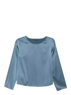 Emporio Armani Satin Three-quarter Sleeve Top - Blue