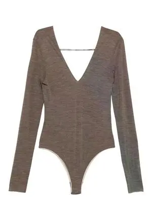 ALYSI V-neck Long-sleeve Bodysuit - Brown