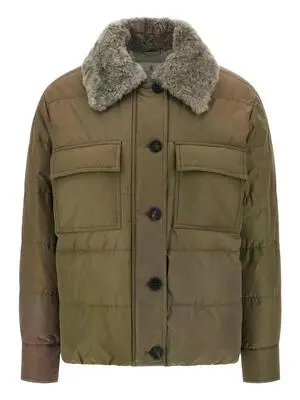 Brunello Cucinelli Quilted Padded Coat With Shearling Collar - Neutrals