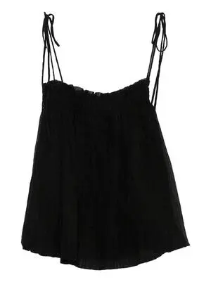 ELEH Pleated Tie-shoulder Top - Black