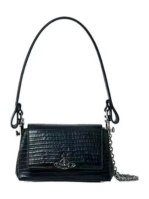 VIVIENNE WESTWOOD Small Croc-embossed Flap Shoulder Bag - Black