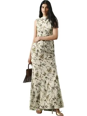 SAU LEE Cali Sleeveless High-neck Crepe Maxi Dress - Beige Multi