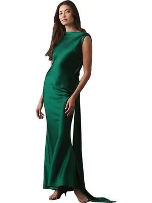 SAU LEE Cali Sleeveless High-neck Crepe Maxi Dress - Emerald Green