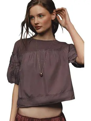 PILCRO Reworked Ruffle-sleeve Top - Dried Eggplant