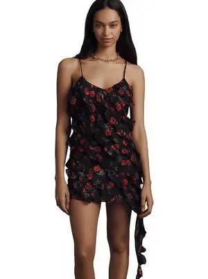 Endless Rose V-neck Ruffle Mini Dress - Black Pattern