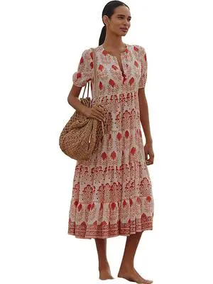 RO'S GARDEN Daphne Short-sleeve Midi Dress - Pink Pattern