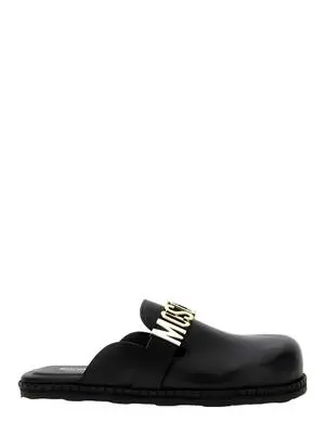 Moschino Logo-plaque Leather Mules - Black