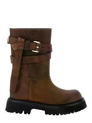 Moschino Buckled Leather Boots - Brown