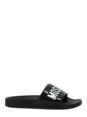Moschino Logo-embossed Slides - Black