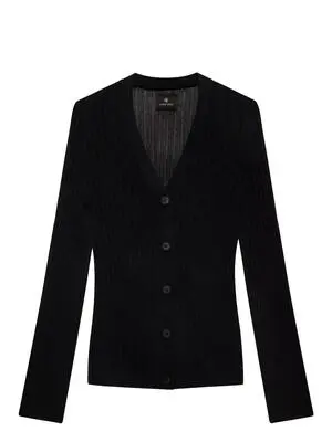 ANINE BING Matheo Ribbed Buttoned Cardigan - Black