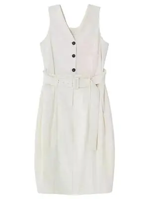 LOW CLASSIC Button-front Belted Midi Dress - White