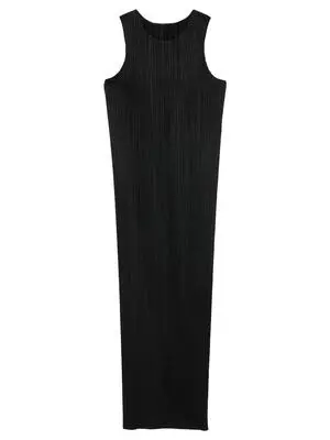 Issey Miyake Pleated Sleeveless Midi Dress - Black