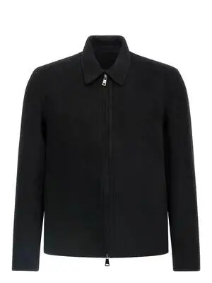 GIORGIO BRATO Classic-collar Wool-blend Overshirt - Black