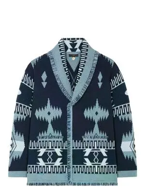 Alanui Icon Jacquard Fringed Cardigan - Blue